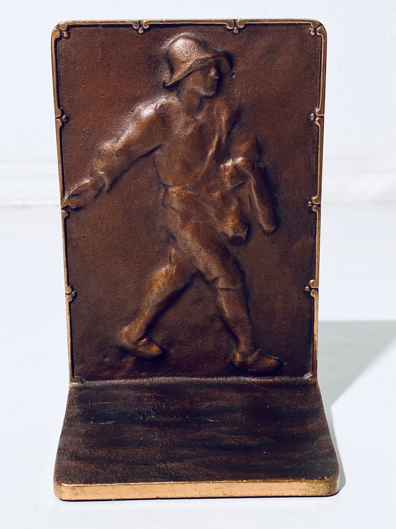 Two Bronze Bookends With the Sower Traditional Motif / Vintage Decor ...