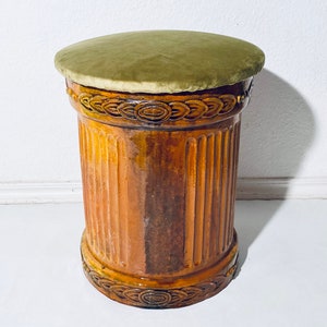Antique Ceramic Pouf Stool Foot Rest / Flower Pylon / Green & Brown ...