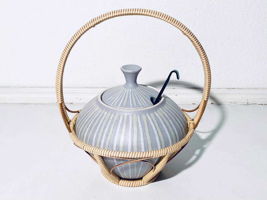 Mid-century Light Blue Ceramic Punch Bowl Container With Basket ...