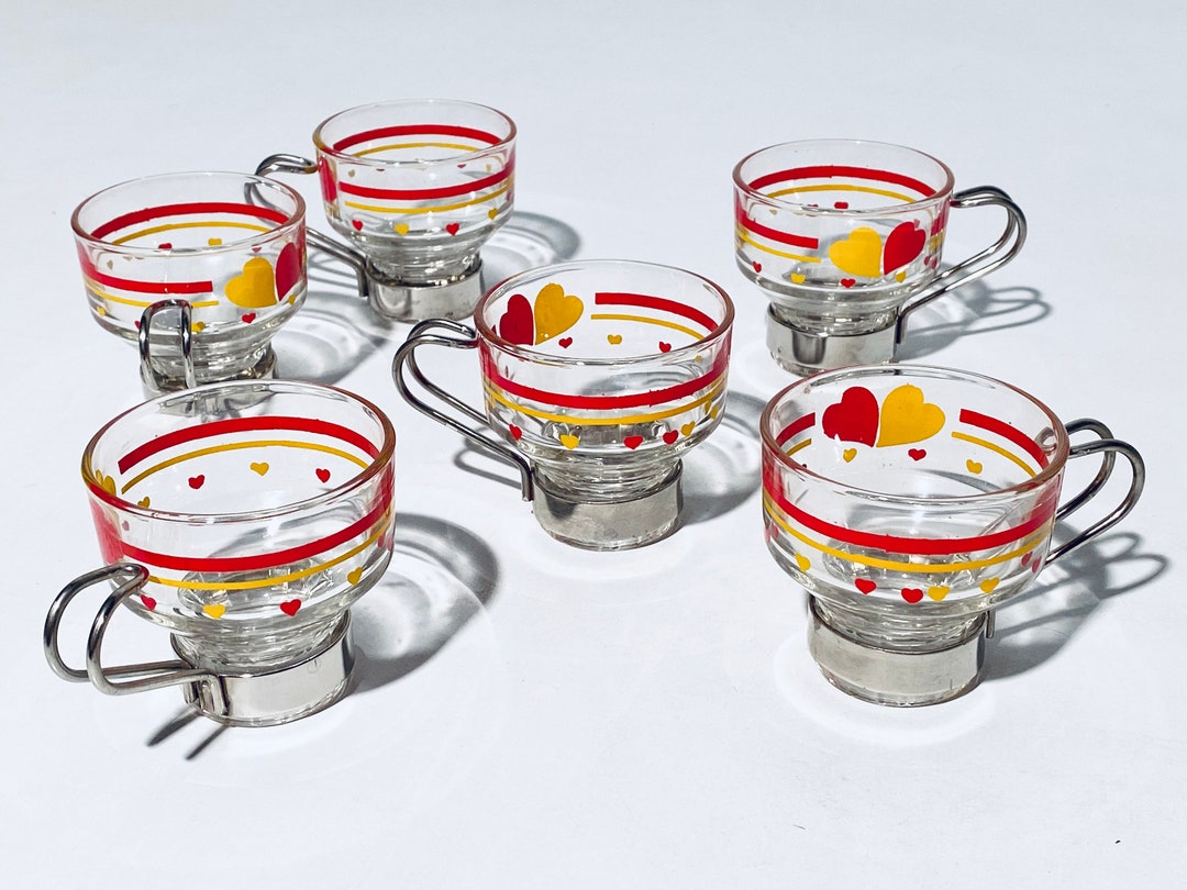 Six Small Space Age Tea Glass Set With Metal Frames / Vintage Decor 60s ...