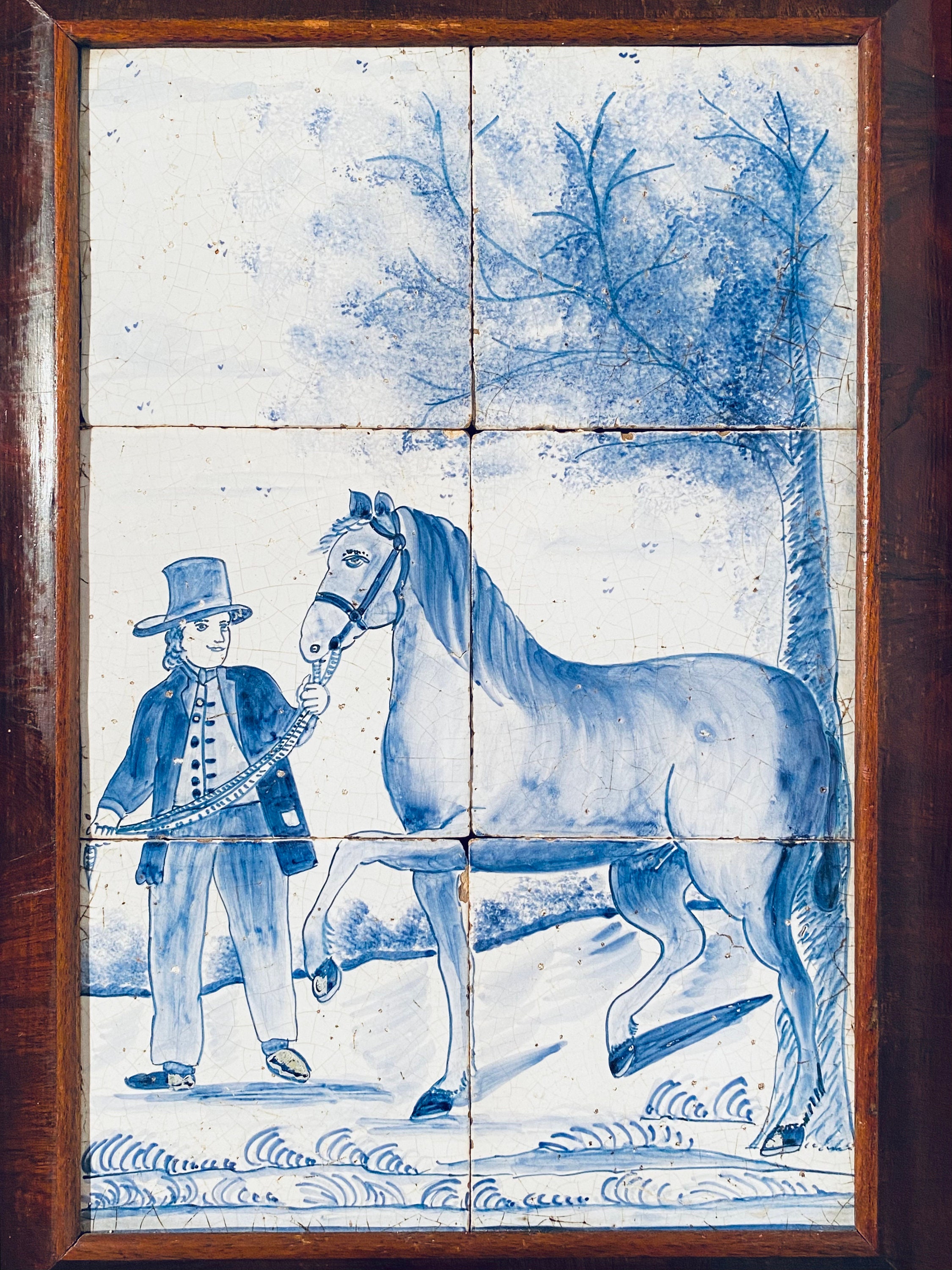 Antique Delft Blue Ceramic Tile Horse Farmer Motif Picture / - Etsy