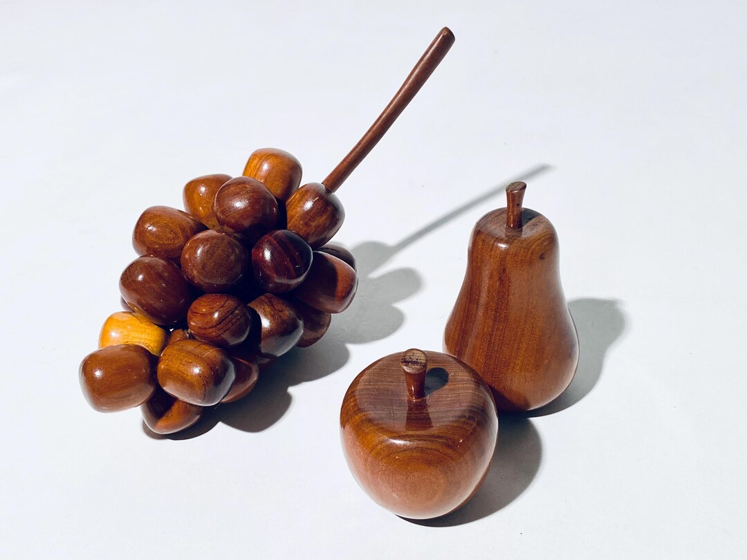 Mid-century Grapes Apple & Pear Teak Wooden Decorations / 60s 70s ...