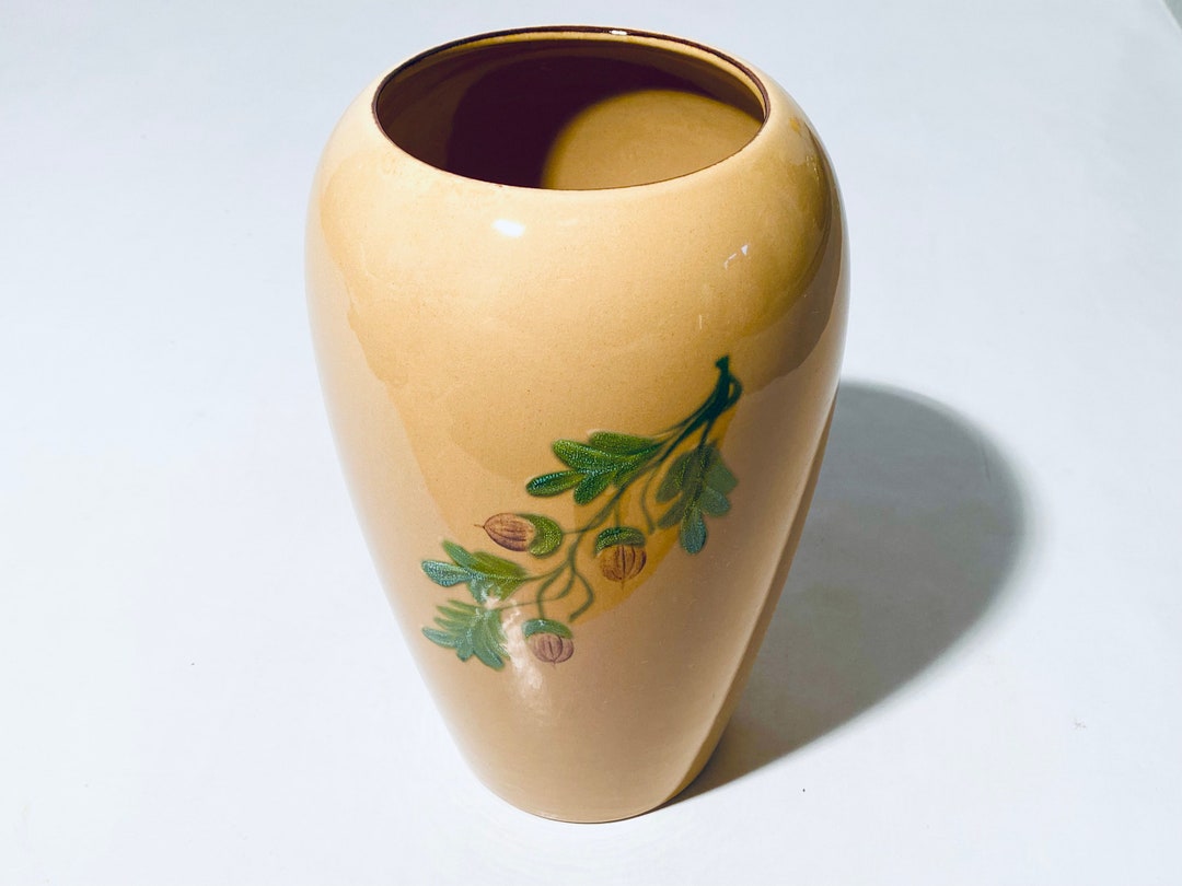 Large Mustard Ceramic Vase With Oak Leaf Motif Le Poët-laval France ...