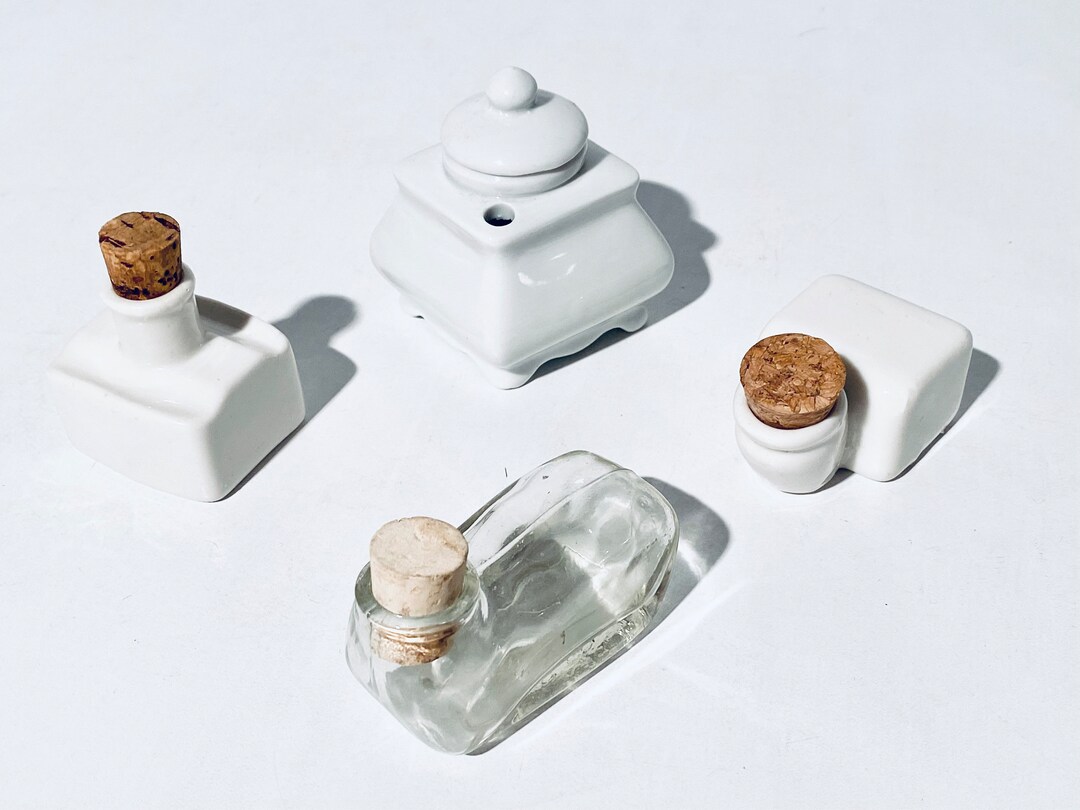 Four Ceramic & Glass Ink Bottle Set / Vintage Desk Decor Inkwell - Etsy