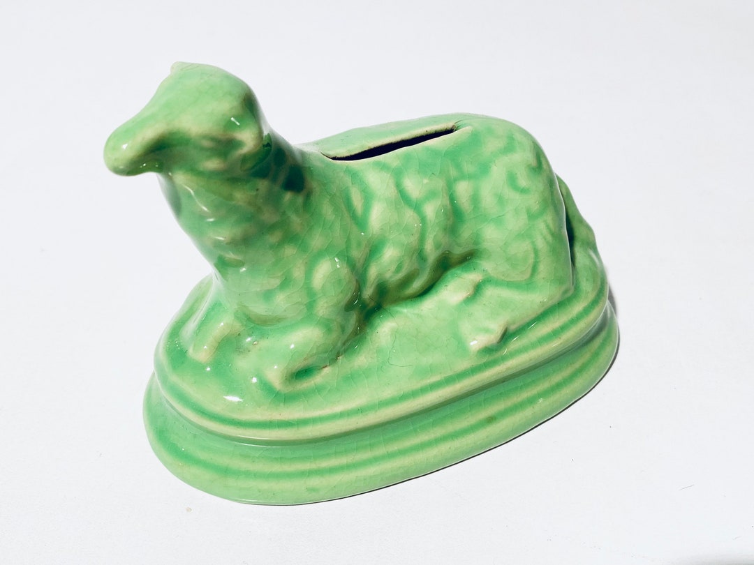 Antique Sheep Money Bank Piggy Bank / Green Ceramic / Vintage France - Etsy