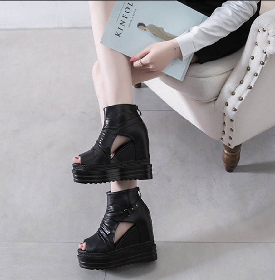 Black Wedge Booties Open Toe
