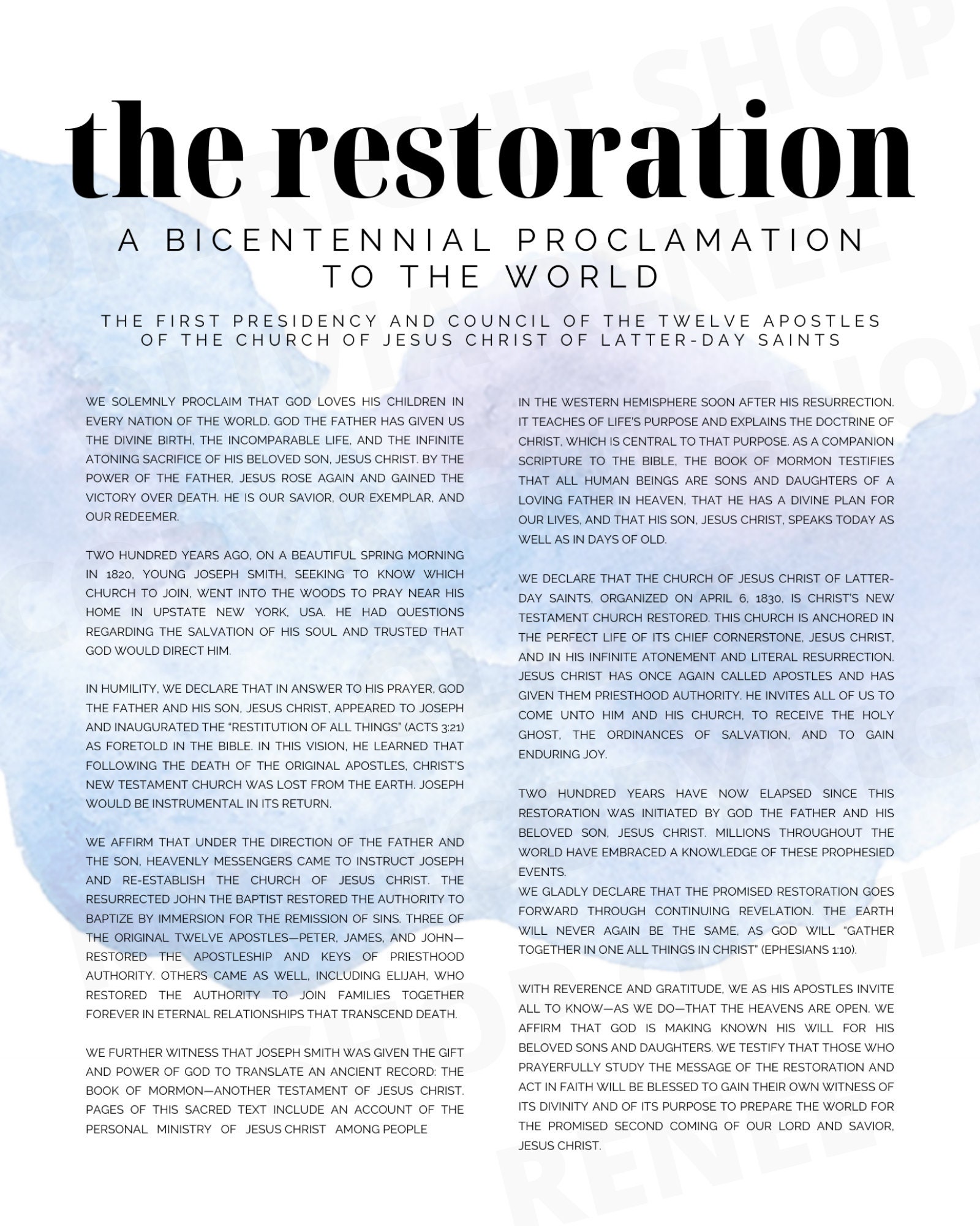 LDS Bold LC Watercolor Bundle, Instant Download | the Living Christ ...