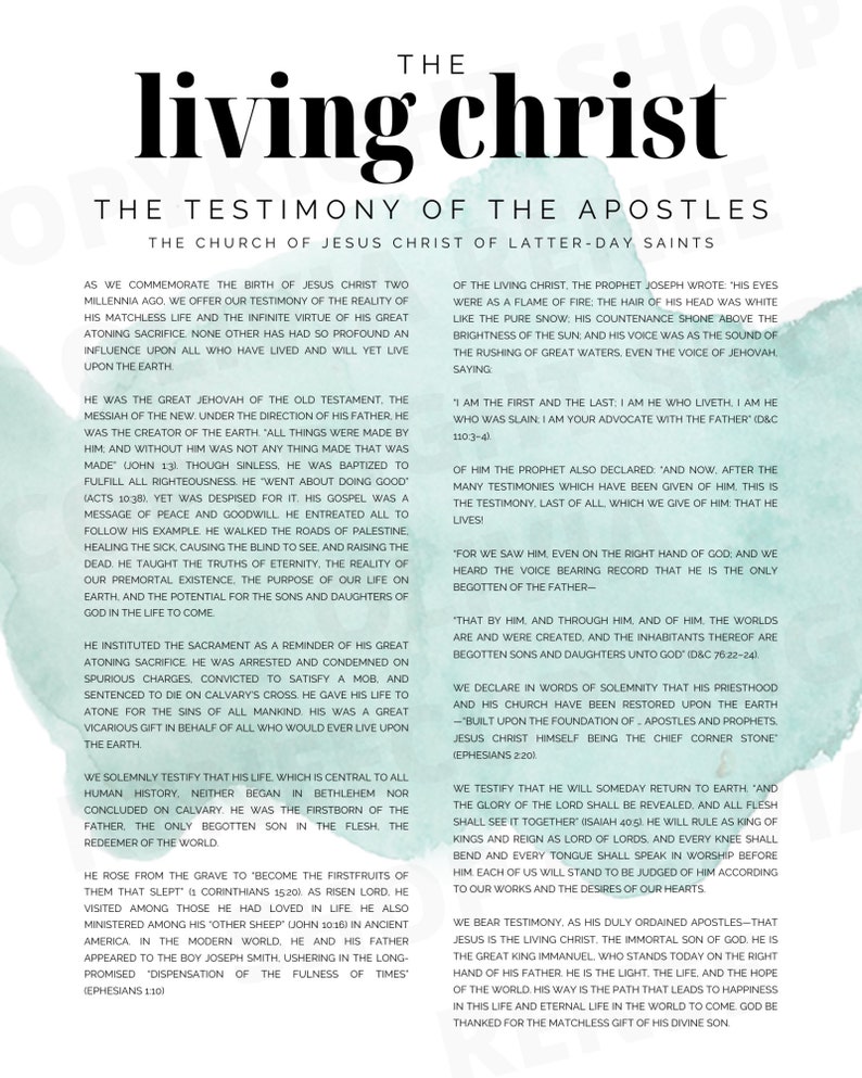 LDS Bold LC Watercolor Bundle, Instant Download | the Living Christ ...
