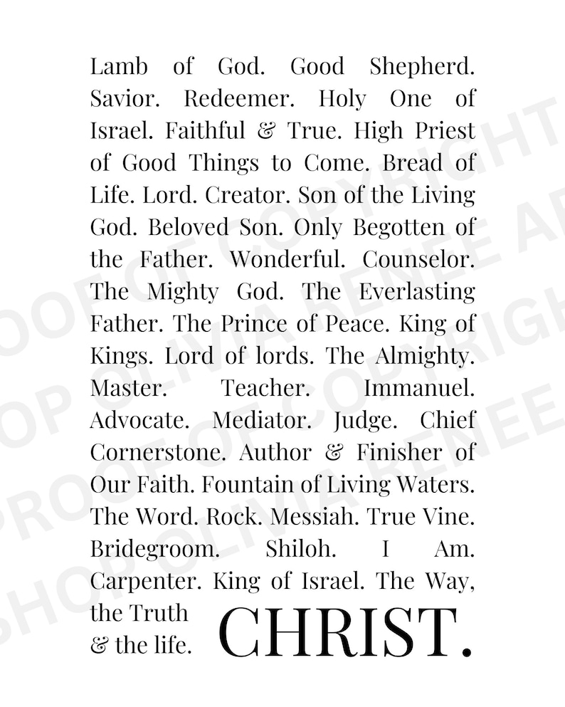 Names of Christ | DIGITAL DOWNLOAD | Christian Artwork | Jesus Christ ...
