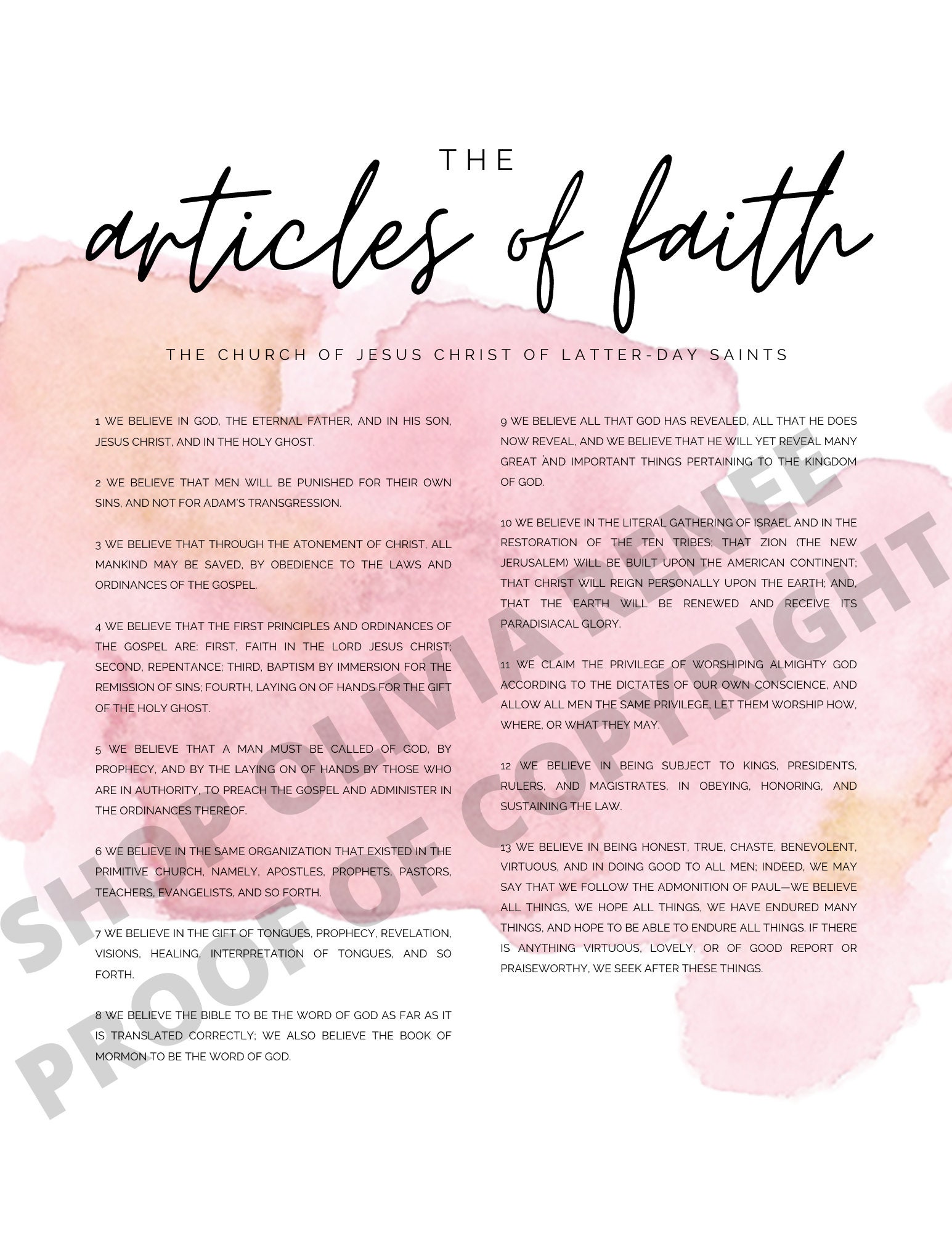 LDS Cursive Watercolor Bundle, Instant Download | the Living Christ ...