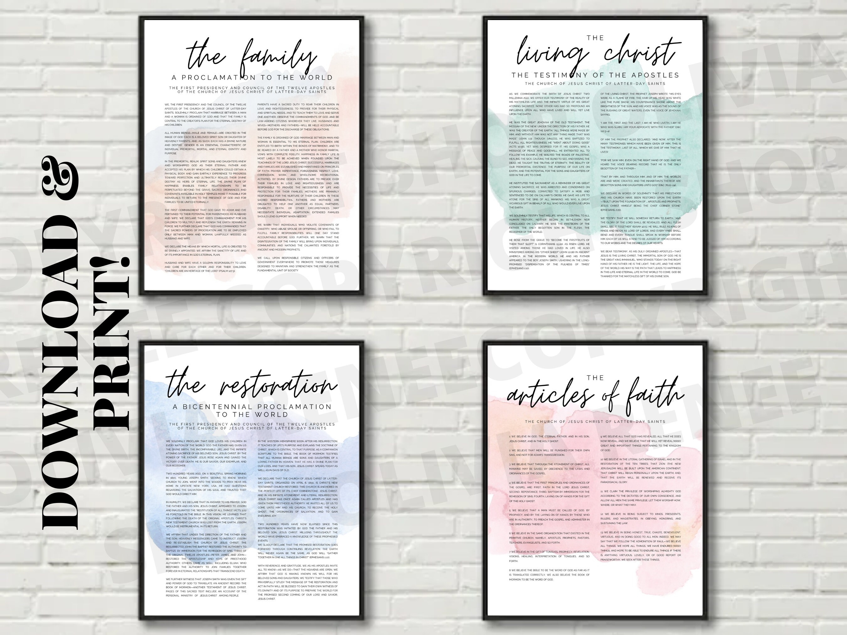 LDS Cursive Watercolor Bundle, Instant Download | the Living Christ ...