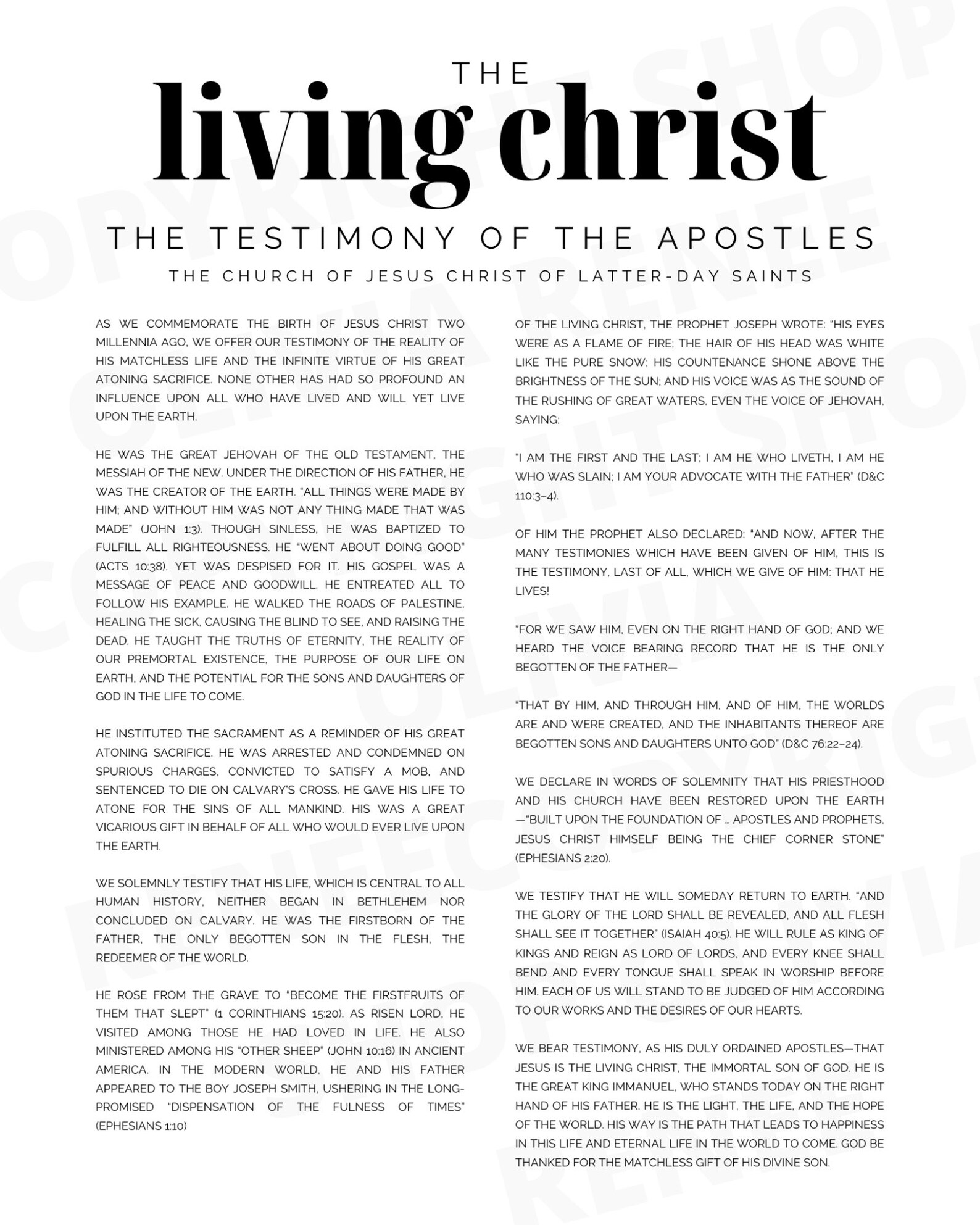 LDS Bold LC Watercolor Bundle, Instant Download | the Living Christ ...
