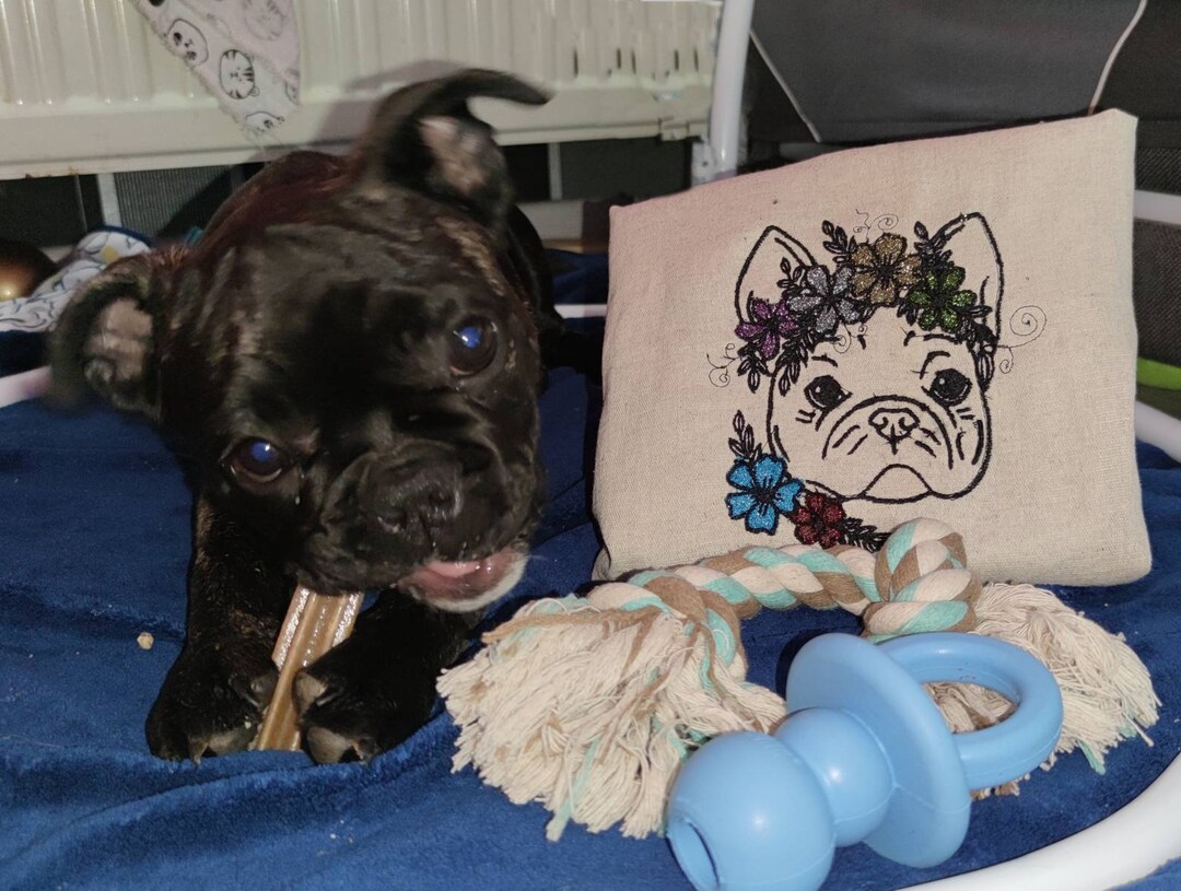 Embroidery File Bully French Bulldog With Wreath of Flowers Application ...