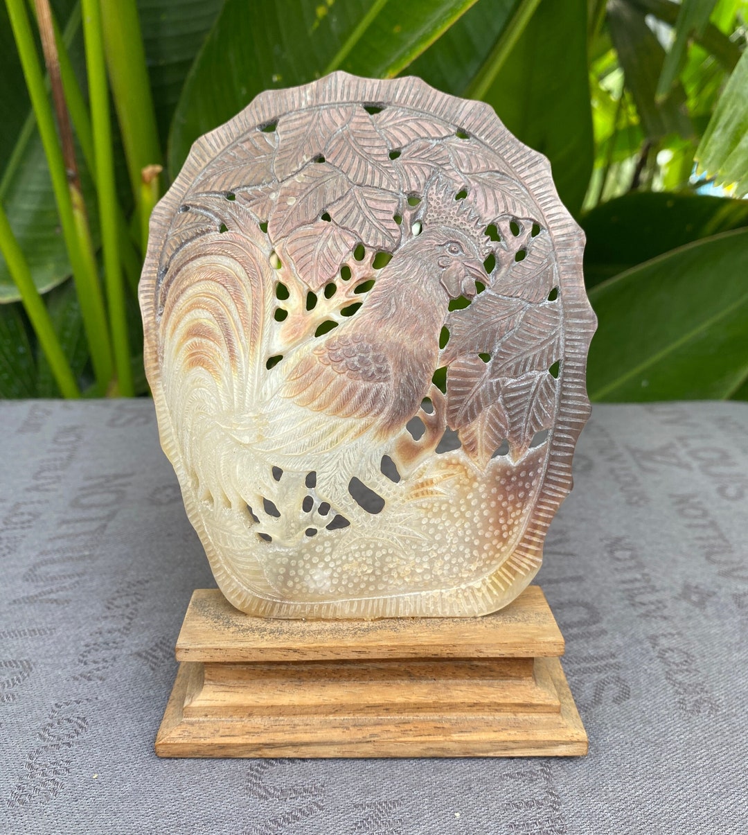 Rooster Shell Sea, Carved Shell Rooster Carved Mother of Pearl, Genuine ...