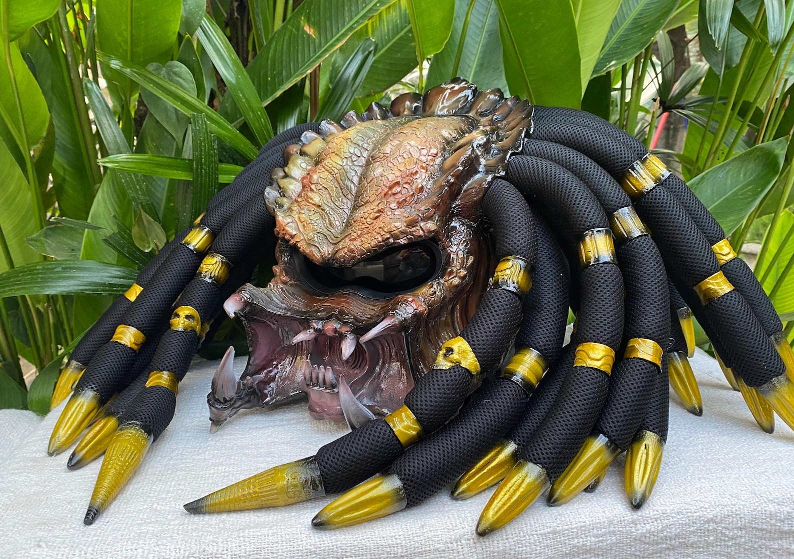Golden Brown Custom Predator Motorcycle Helmet With Dreads and Fangs - Etsy