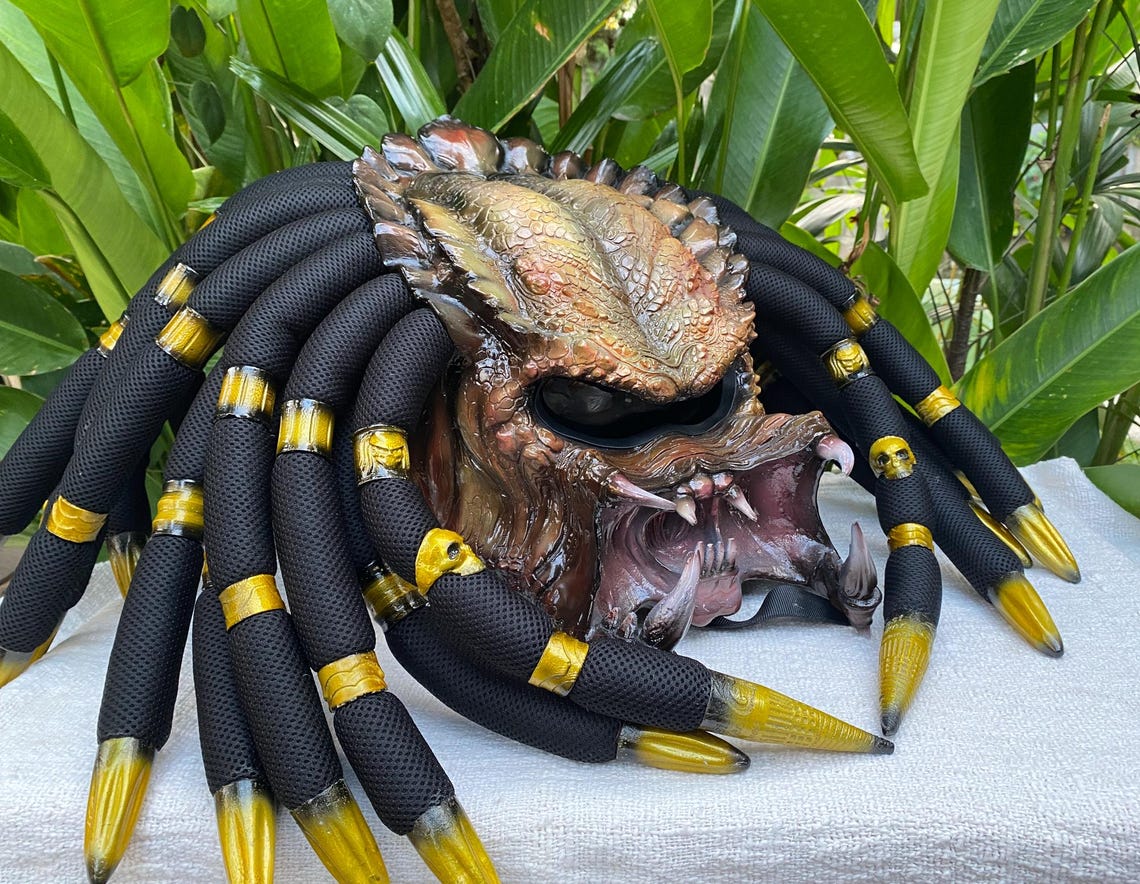 Golden Brown Custom Predator Motorcycle Helmet With Dreads and Fangs - Etsy