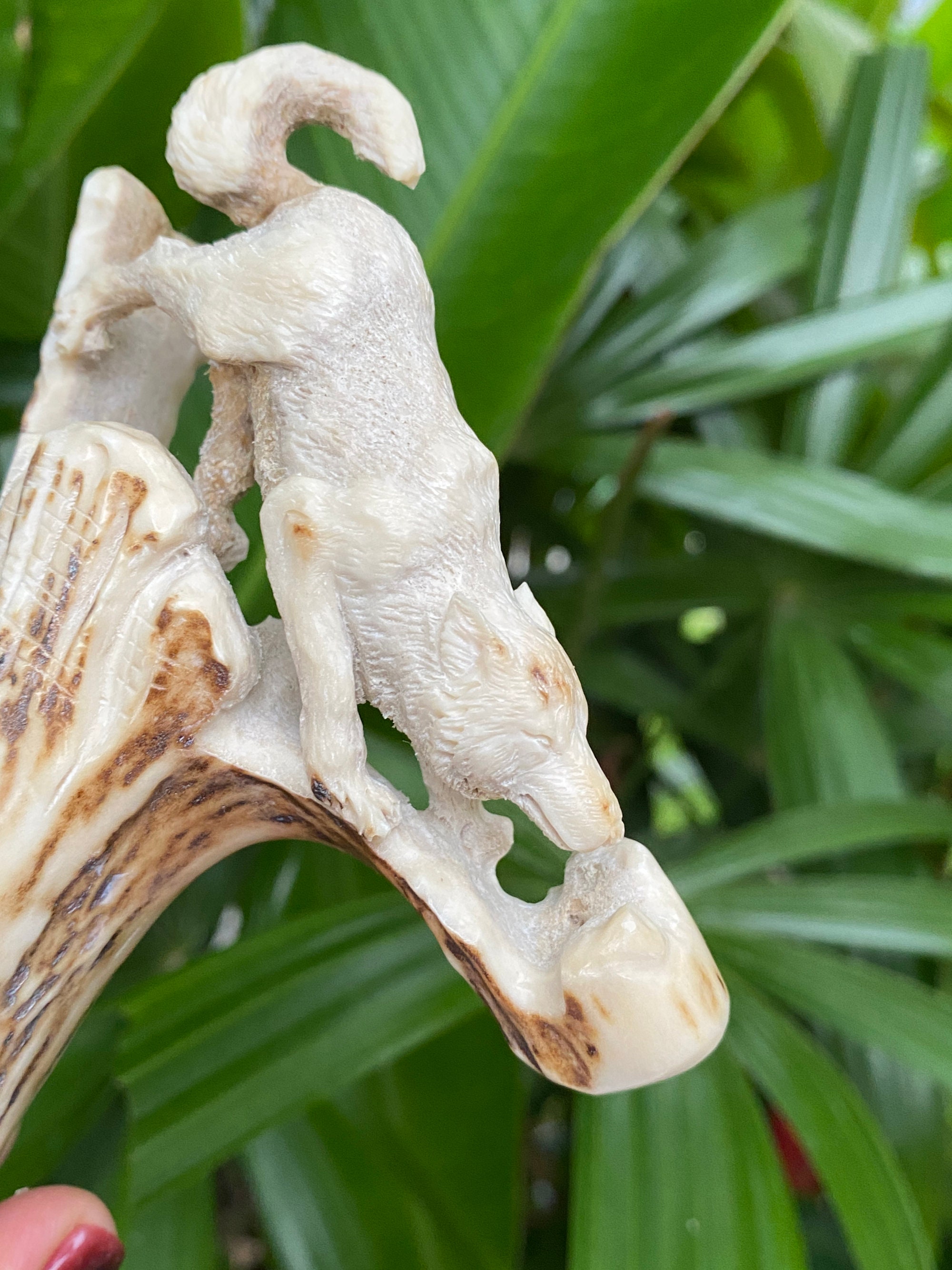 Running Wolf Knife Handle Carved Antler Wolverine 3D Knife Handle Deer ...