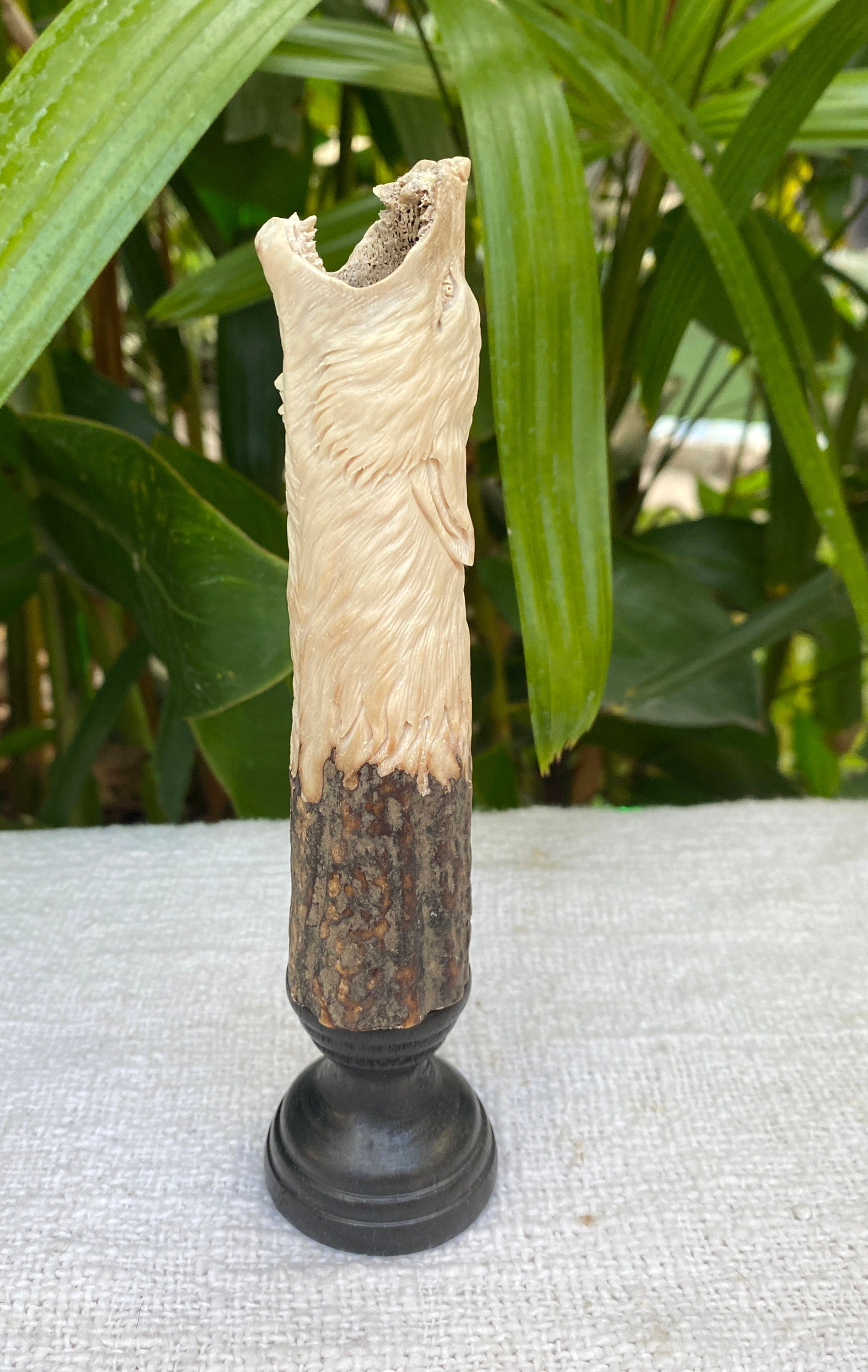 Lonely Wolf Knife Handle Carved Antler Wolverine 3D Knife Handle Deer ...