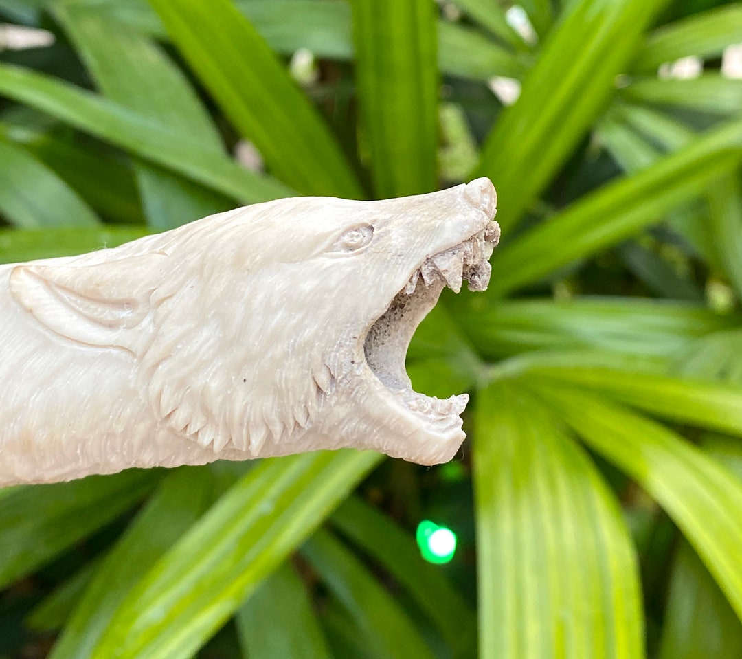 Lonely Wolf Knife Handle Carved Antler Wolverine 3D Knife Handle Deer ...