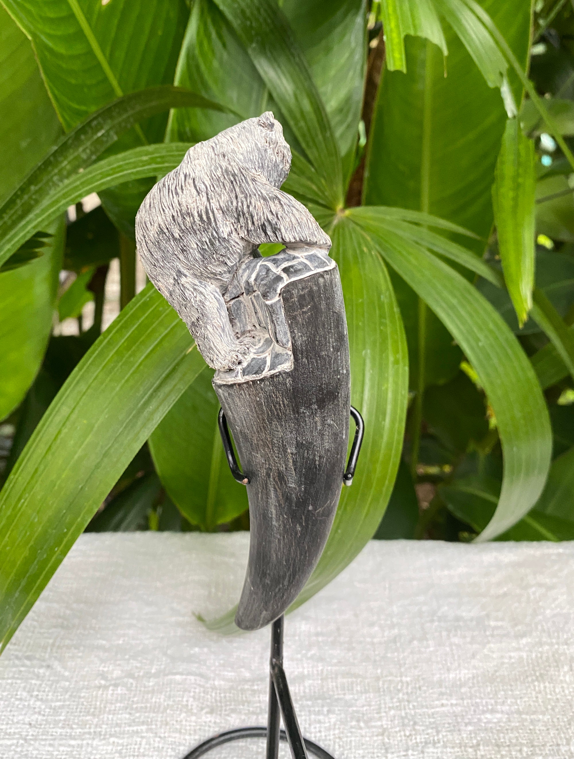 Brown Bear Knife Handle Made From Buffalo Horn, Bone Carving, Handle ...