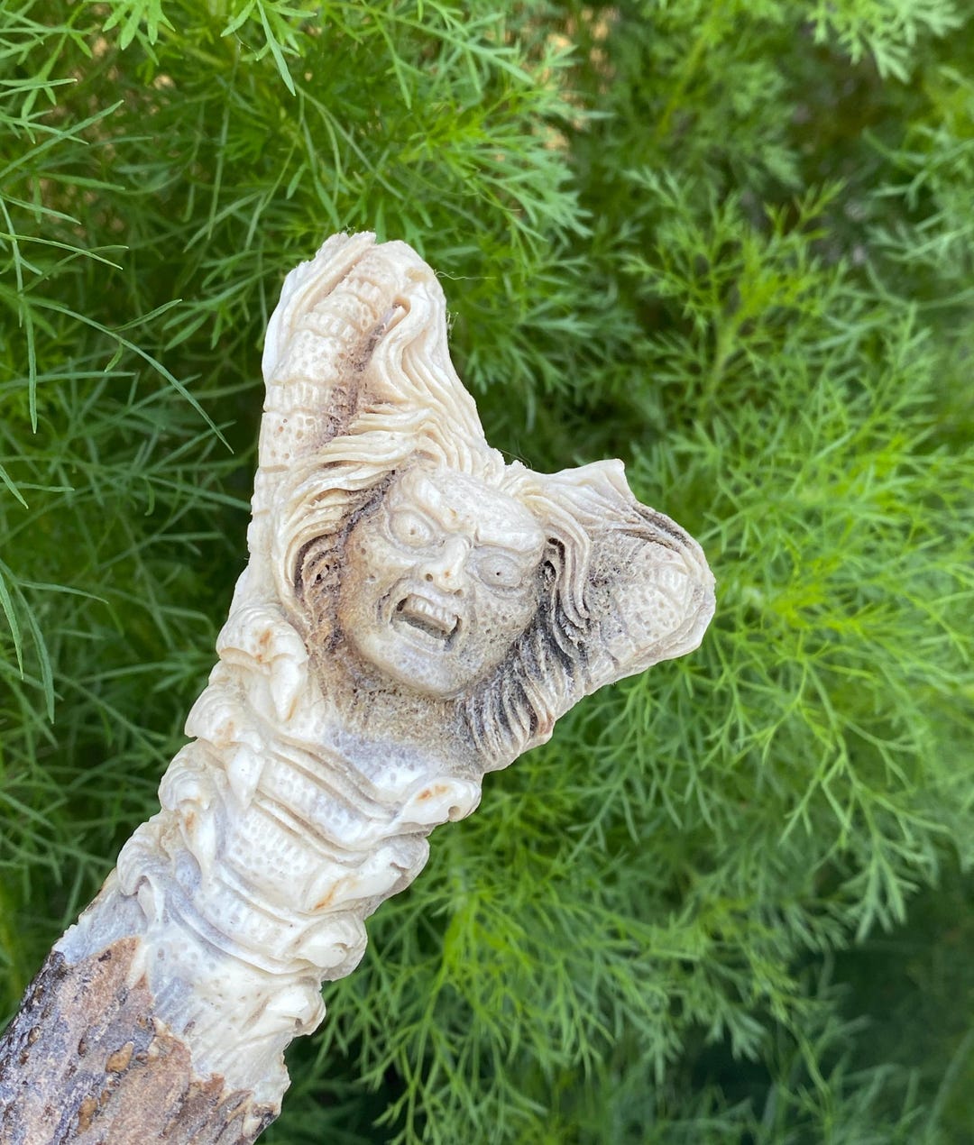 Carved Antler Handle Moose Carving Knife Handle Witch Antler Carving ...