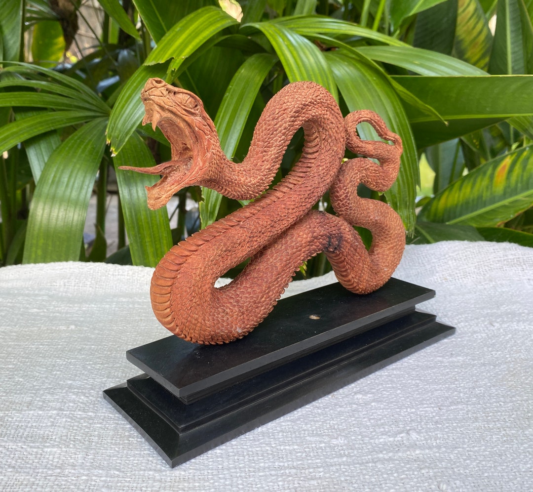 King Cobra Figurine, Snake Carved Skull, Snake Figure, Wooden Carved ...