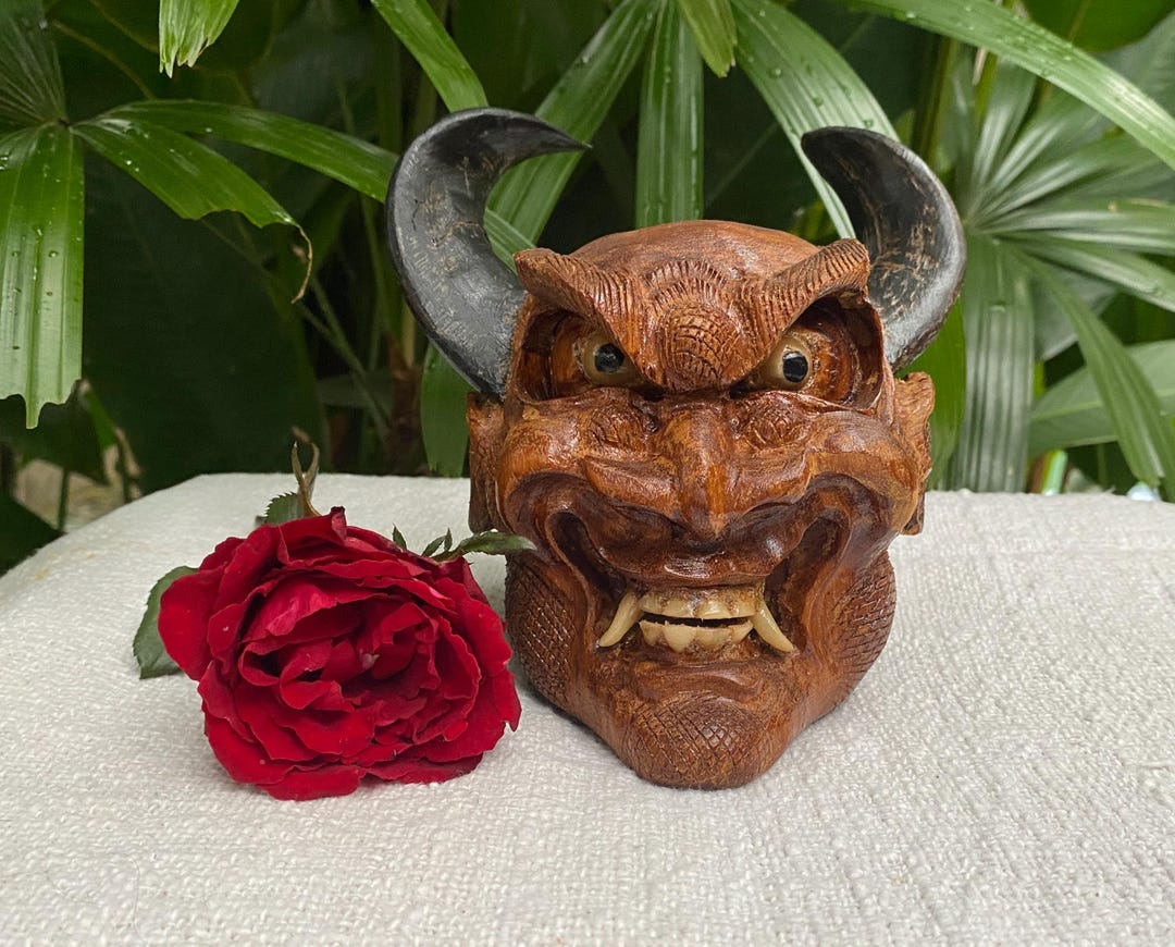 Carved Rosewood Devil Sculpture With Genuine Ram Horns: Gothic Decor - Etsy