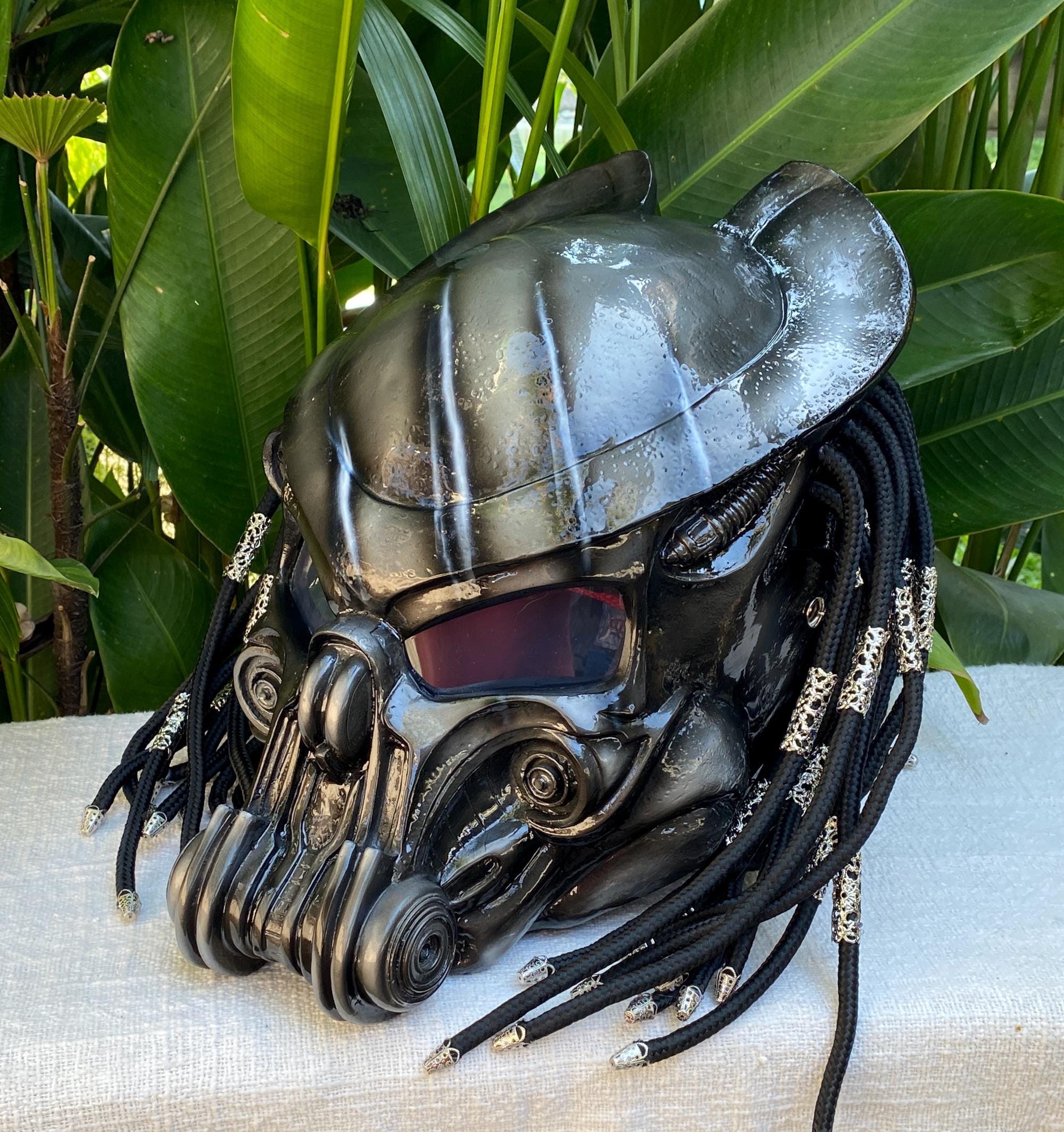 Airbrushed Alien Predator Motorcycle Helmet: Dreadlocks, DOT Approved ...