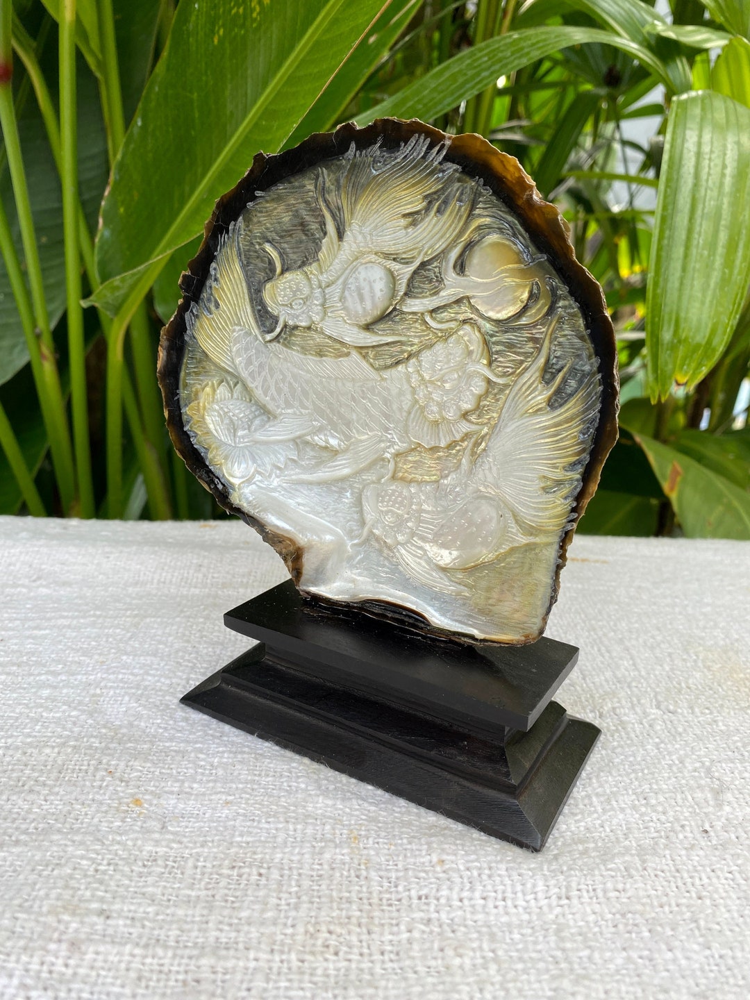 Koi Fish Carving Carved Shell Sea Carved Shell Sea Pearl - Etsy