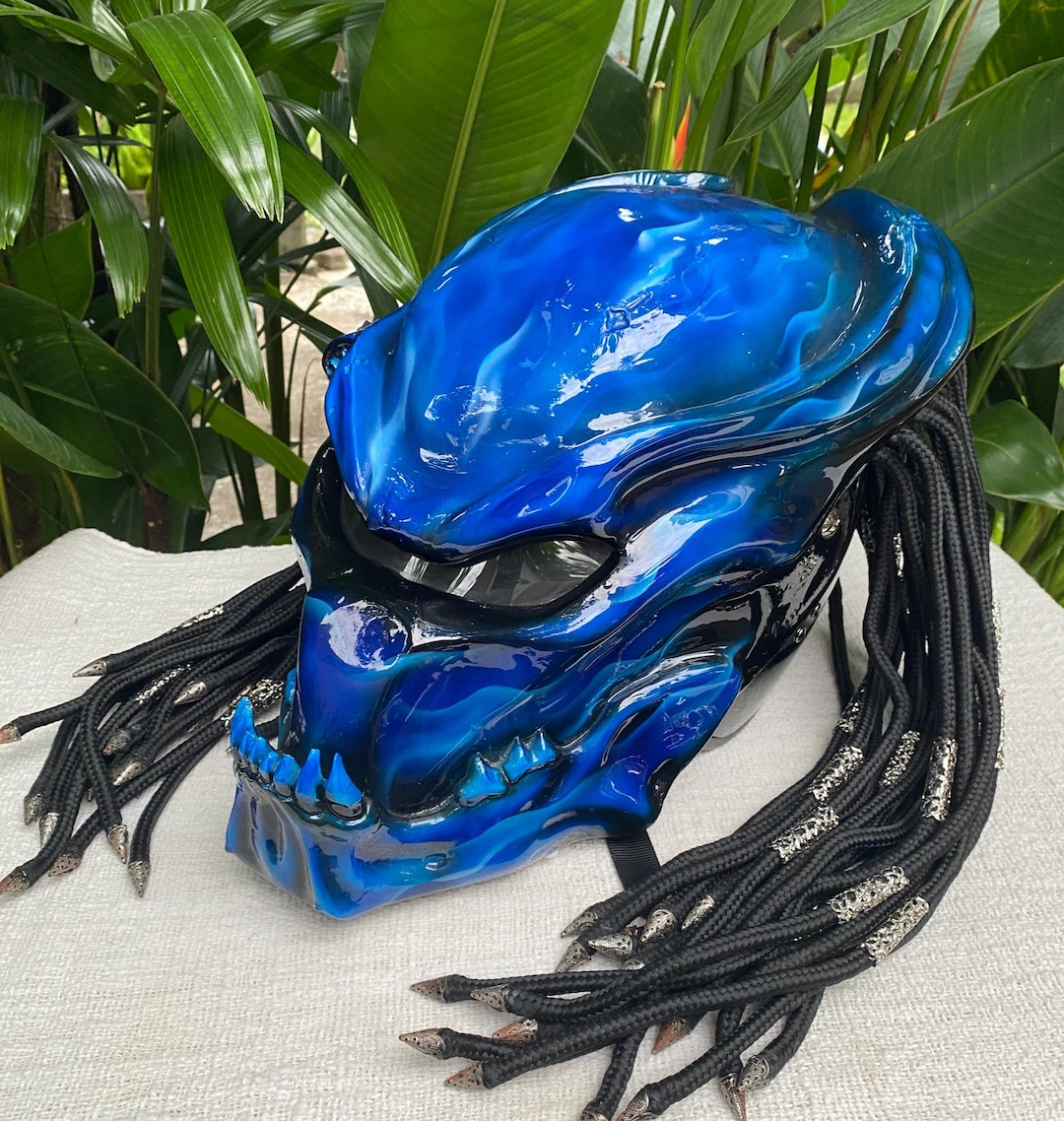 Blue Alien Predator Motorcycle Full Face Laser Light Customized Helmet ...