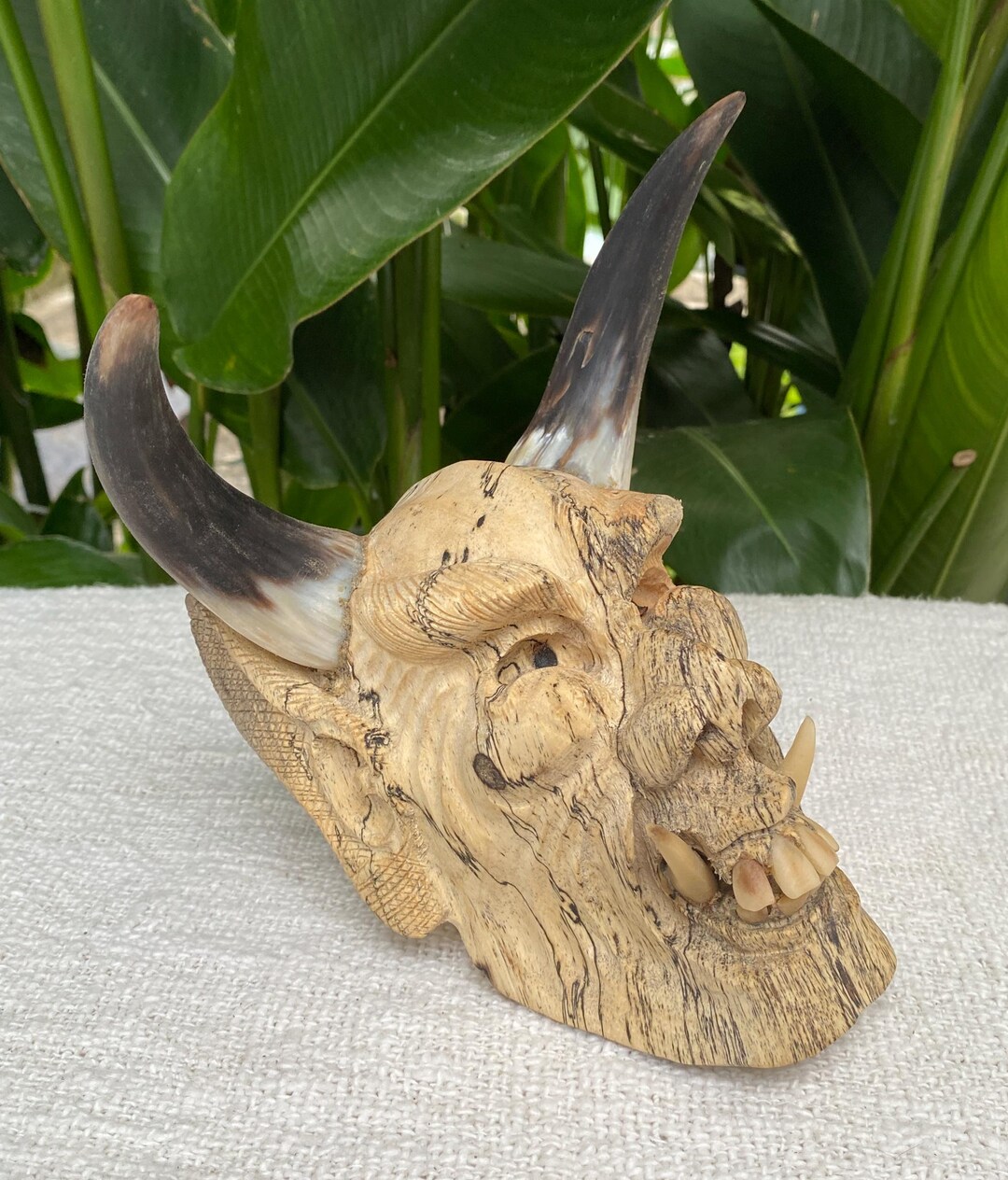 Tamarind Wood Devil Sculpture With Cow Horns: Balinese Gothic Decor - Etsy
