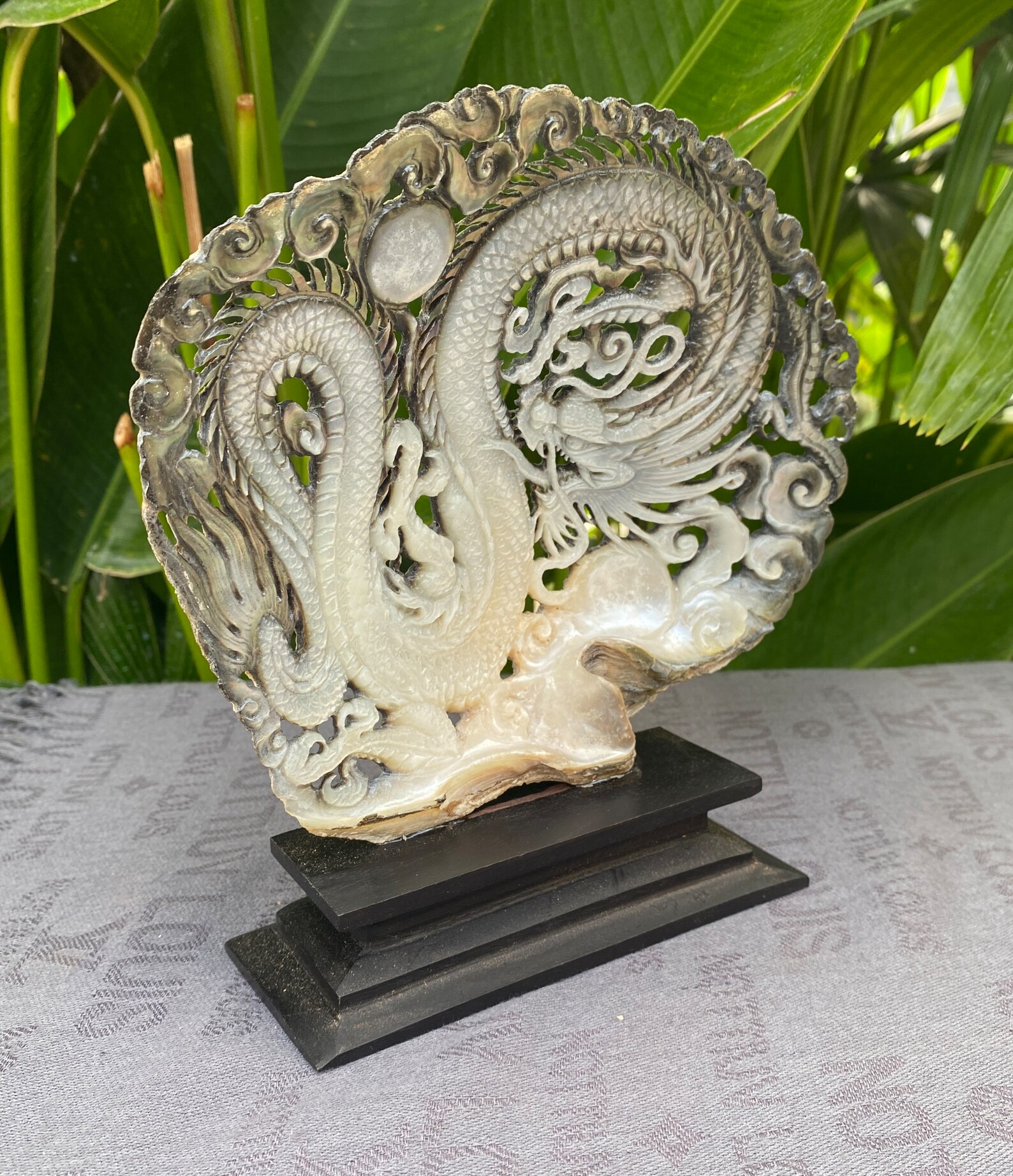 Dragon Carved Shell, Carved Mother of Pearls, Large Shell, Genuine ...