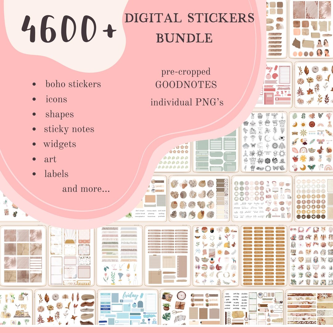 Boho Digital Sticker Bundle for Goodnotes | 4600+ PNG Stickers (digital ...