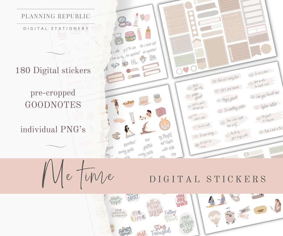 ME TIME Digital Stickers for Goodnotes Selfcare Stickers in Neutral ...