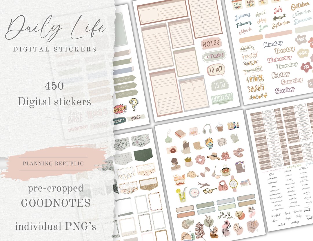 Daily Life Digital Stickers | Planner Graphics (goodnotes, PNG) - Etsy