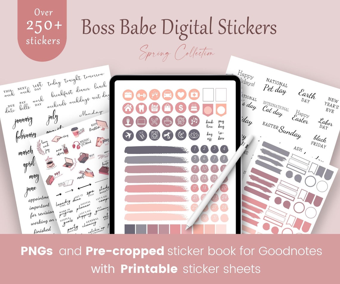 DIGITAL STICKERS Boss Babe Stickers Pre-cropped Goodnotes - Etsy