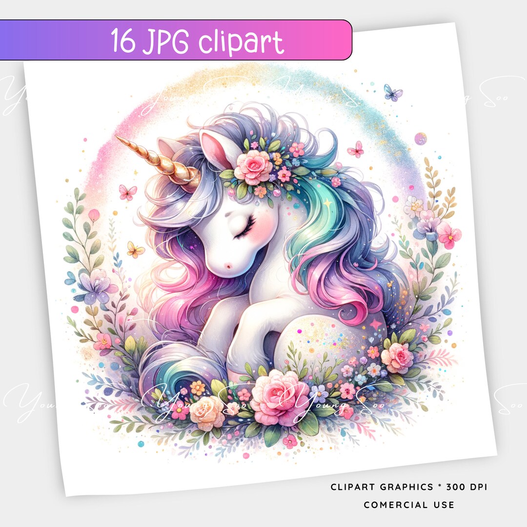 Unicorn Watercolor Clipart, Watercolor Cute Unicorn Clipart 20 PNG ...