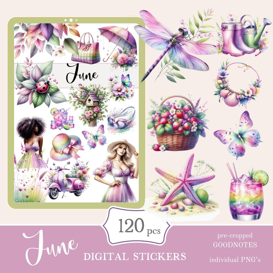 June Month Goodnotes Stickers | Cute Digital Sticker Pack | Summer ...