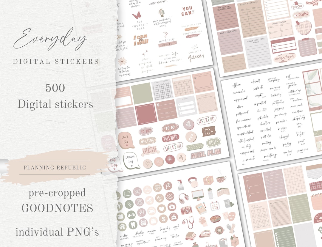 Everyday DIGITAL STICKERS | Everyday Stickers | Pre-cropped Goodnotes ...