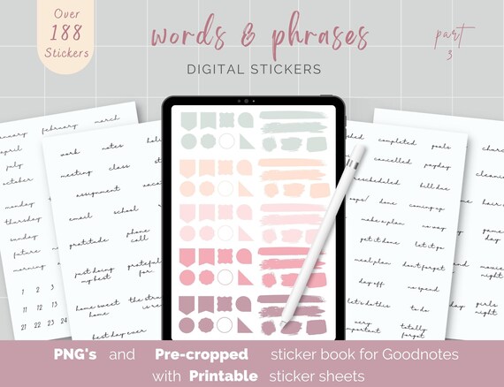 Words and Phrases Digital Stickers Goodnotes Stickers - Etsy