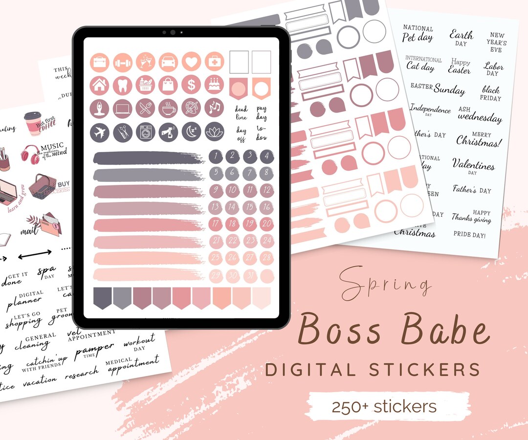 DIGITAL STICKERS Boss Babe Stickers Pre-cropped Goodnotes - Etsy