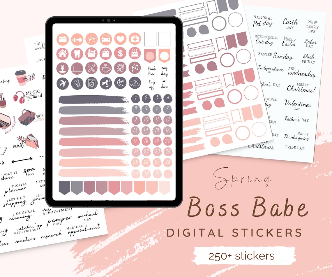 DIGITAL STICKERS Boss Babe Stickers Pre-cropped Goodnotes - Etsy