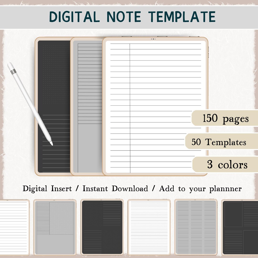 Digital Notebook Templates: 50 Note Paper Templates (PDF) - Etsy