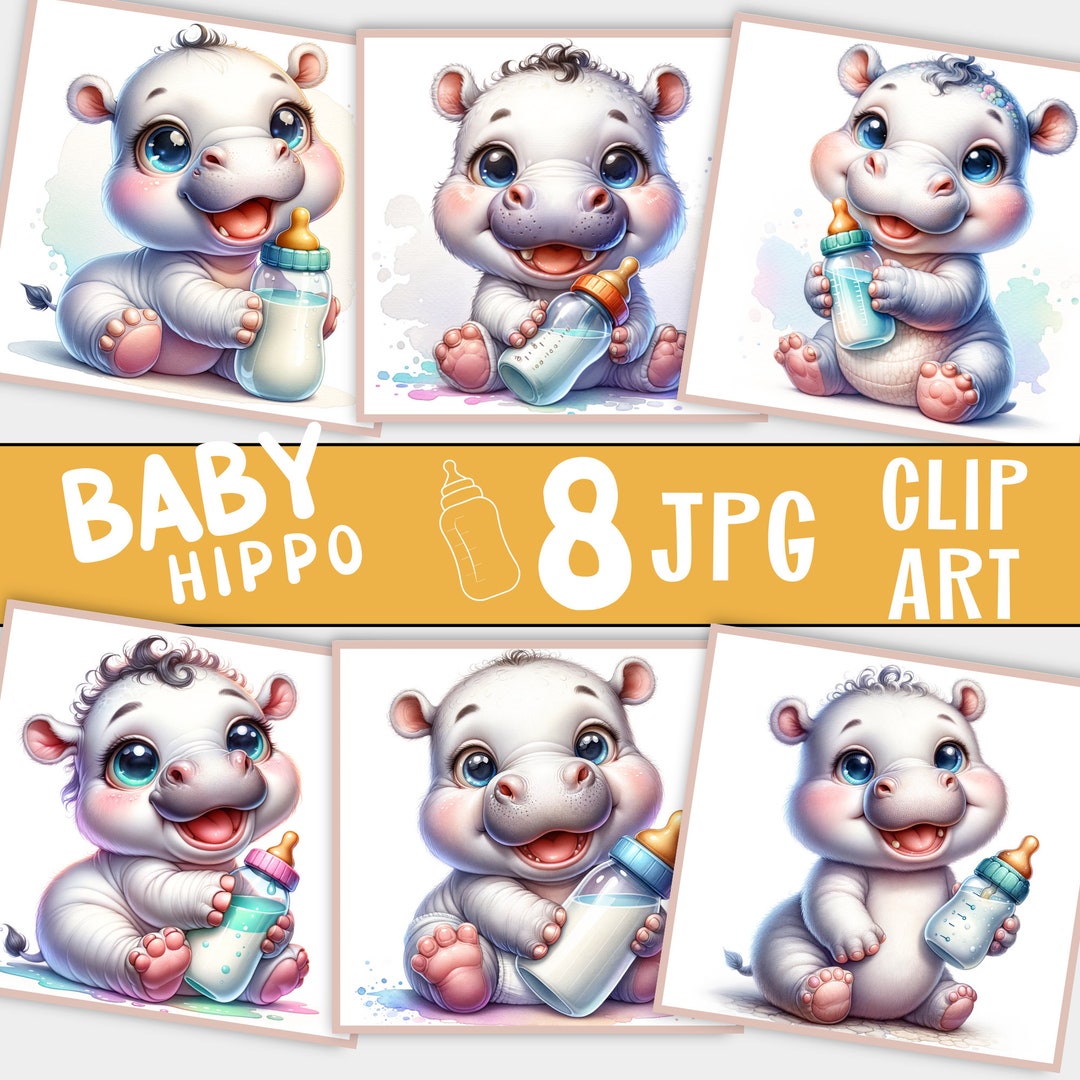 Baby Hippo Watercolor Clipart, Watercolor Baby Hippo Clipart 20 PNG ...