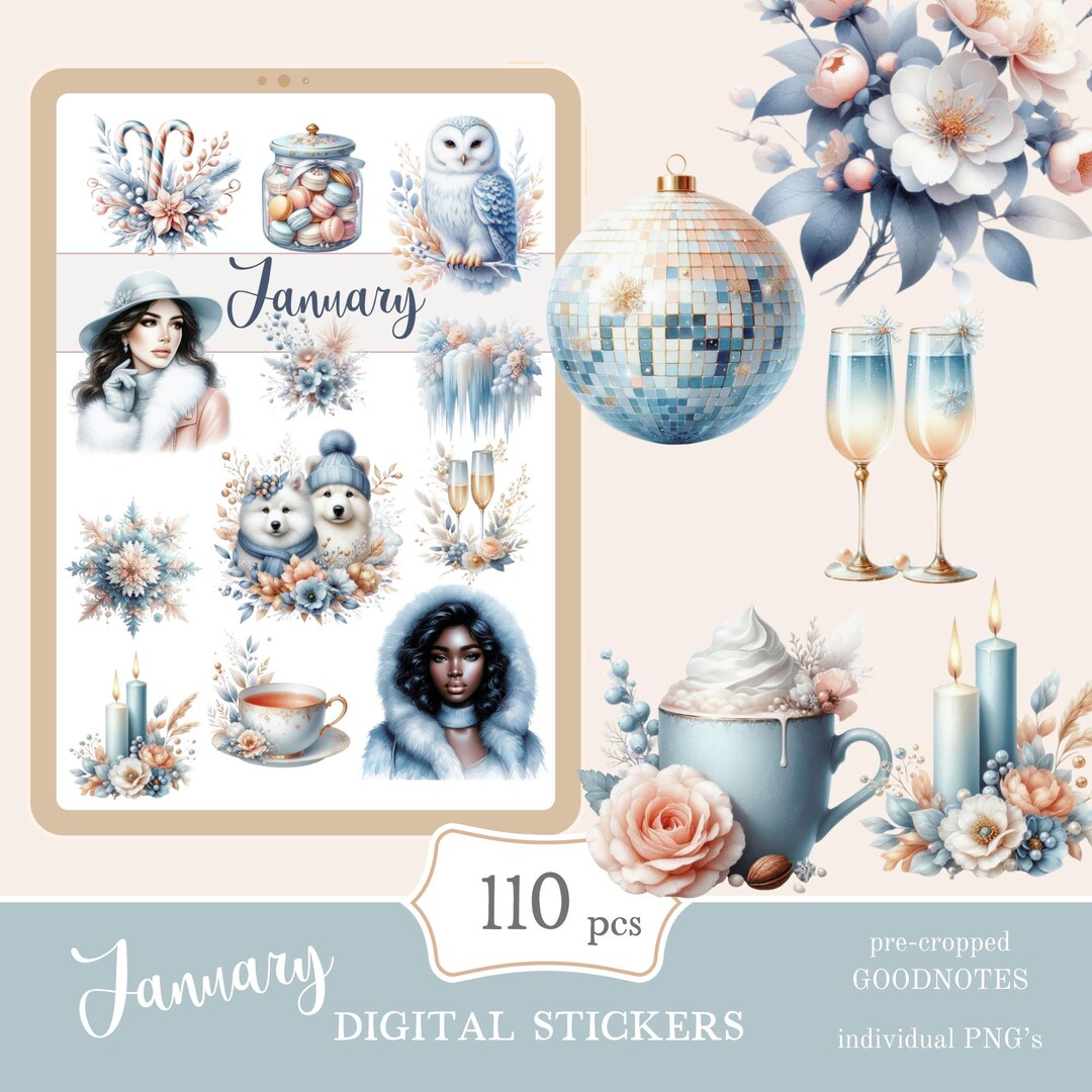 January Winter Digital Stickers | Goodnotes Planner (PNG, PDF) - Etsy