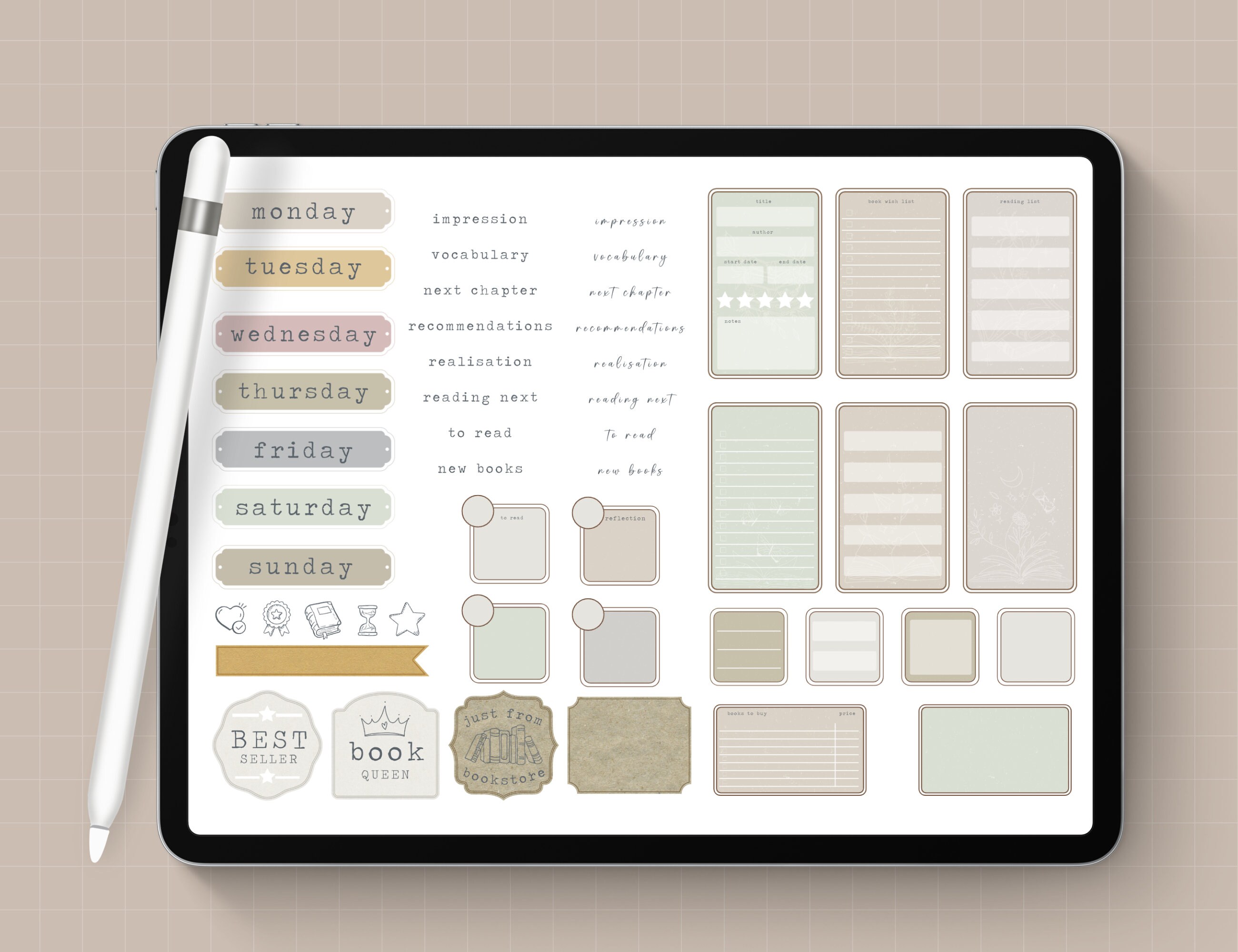 Book Reading Goodnotes Stickers book Cute Digital Sticker Pack Digital ...