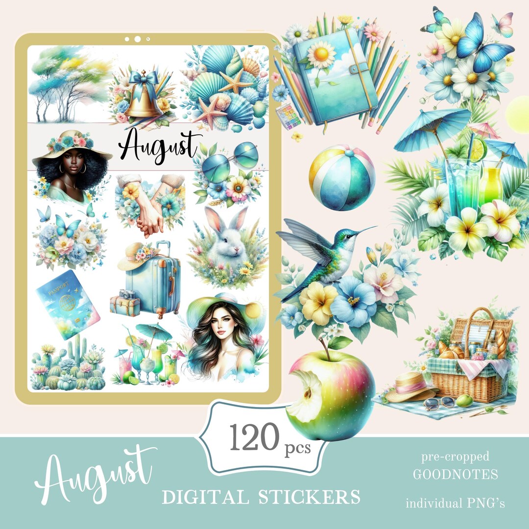 August Month Goodnotes Stickers | Cute Digital Sticker Pack | Summer ...
