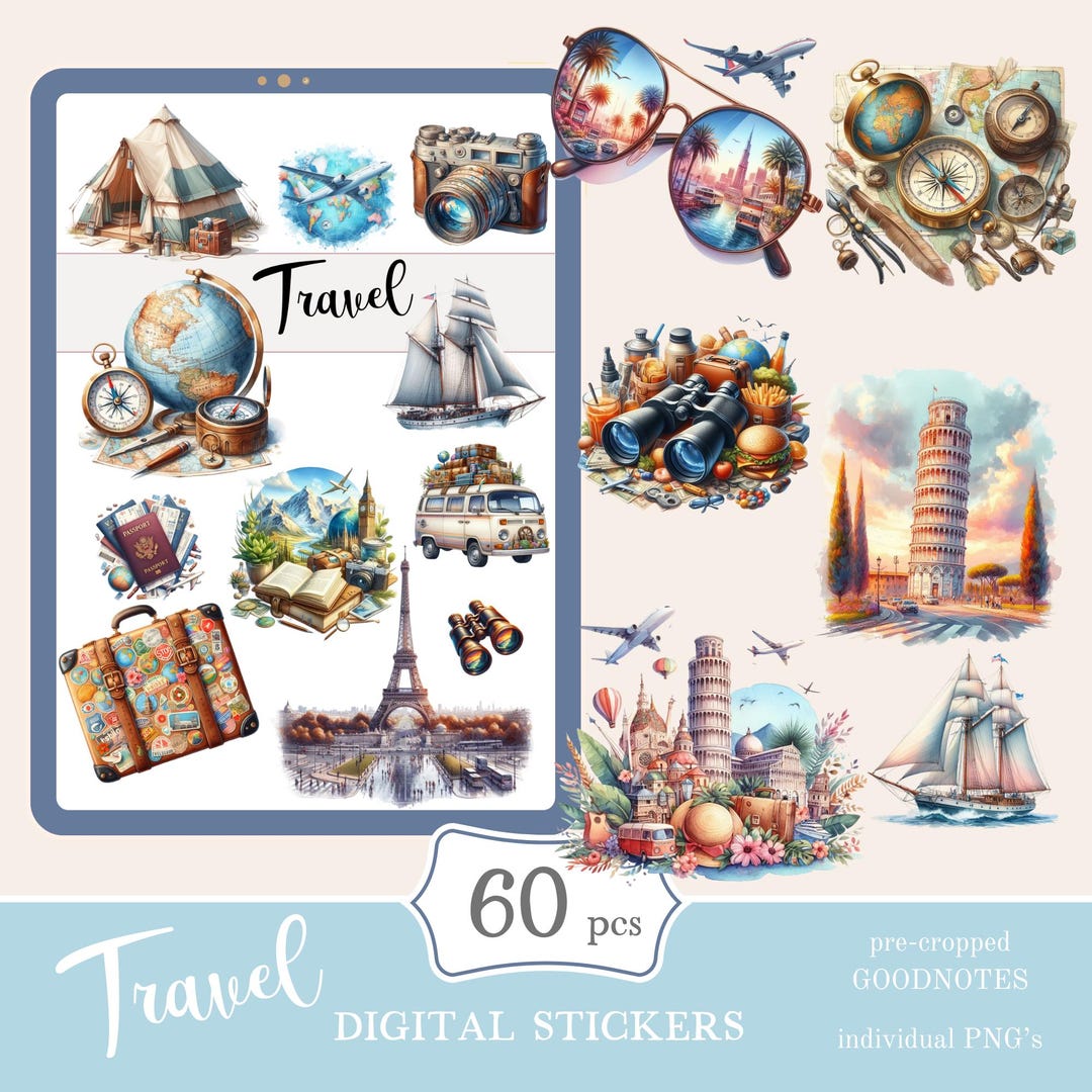 Travel Goodnotes Stickers | Cute Digital Sticker Pack | Everyday ...
