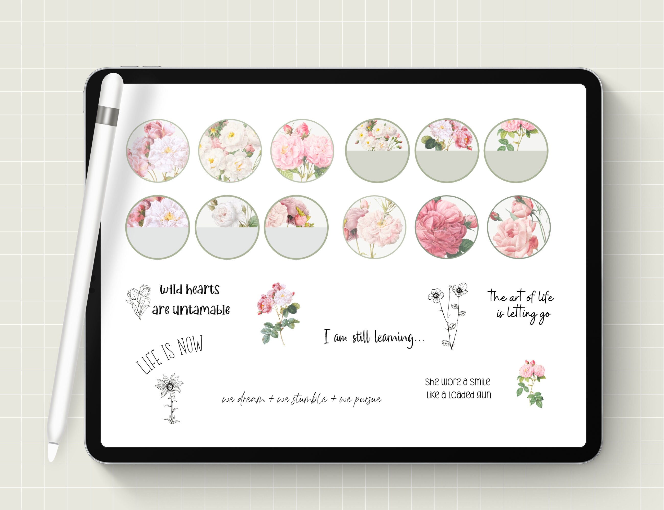 Vintage Flowers Goodnotes Stickers cute Digital Sticker Pack Stickers ...
