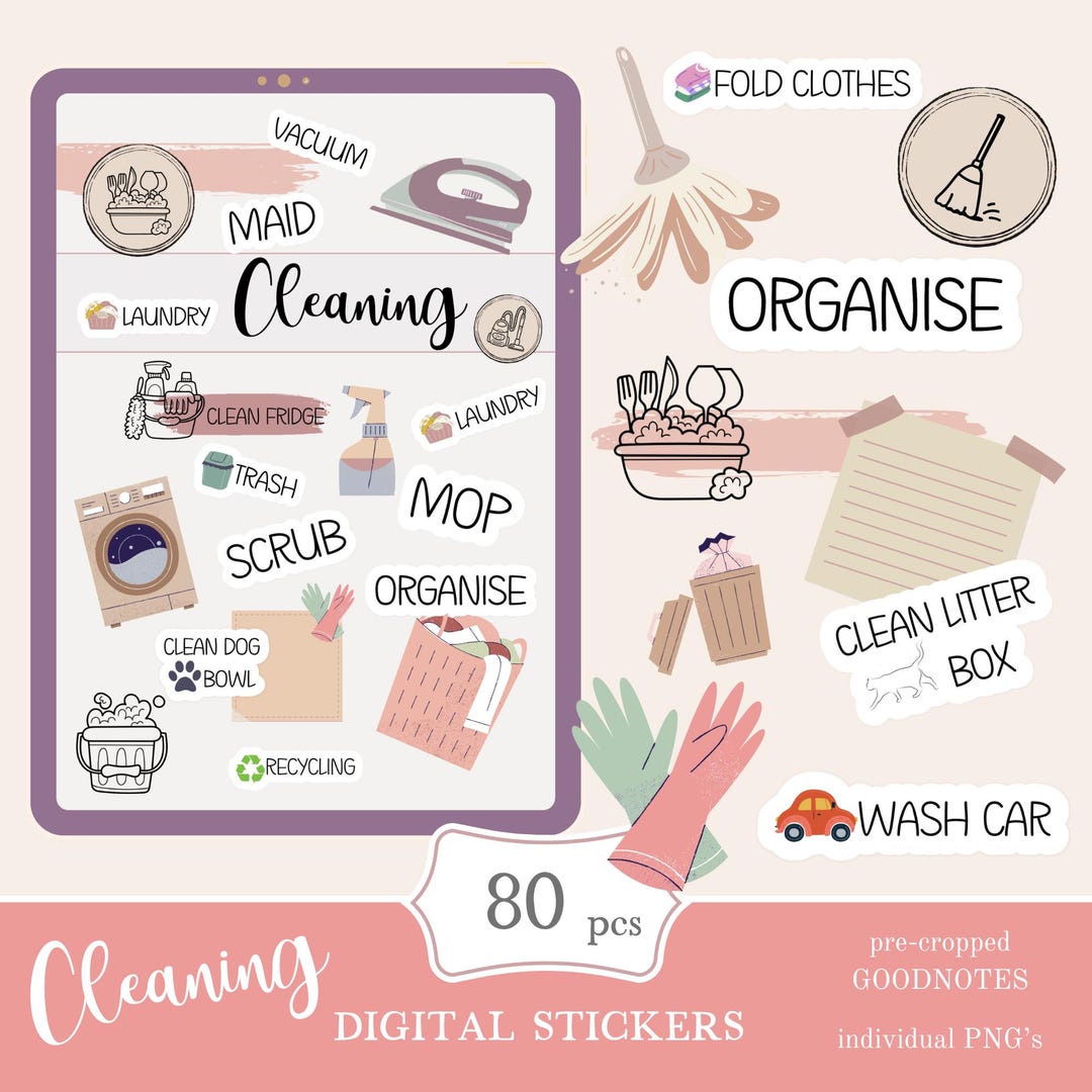 Cleaning Digital Stickers | Goodnotes, Notability (PNG, PDF) - Etsy